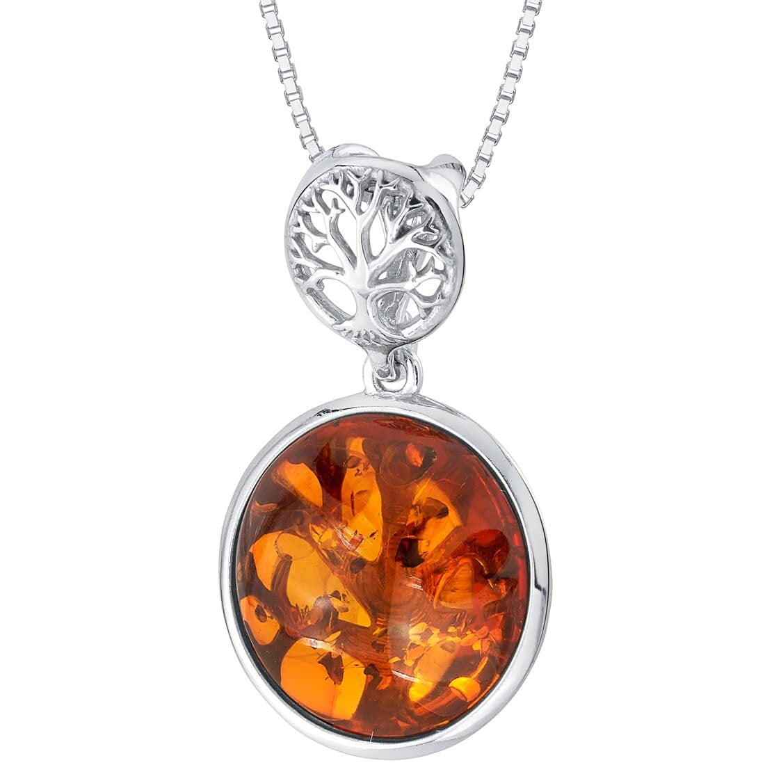 PEORA Genuine Baltic Amber Tree of Life Pendant Necklace for Women 925 ...