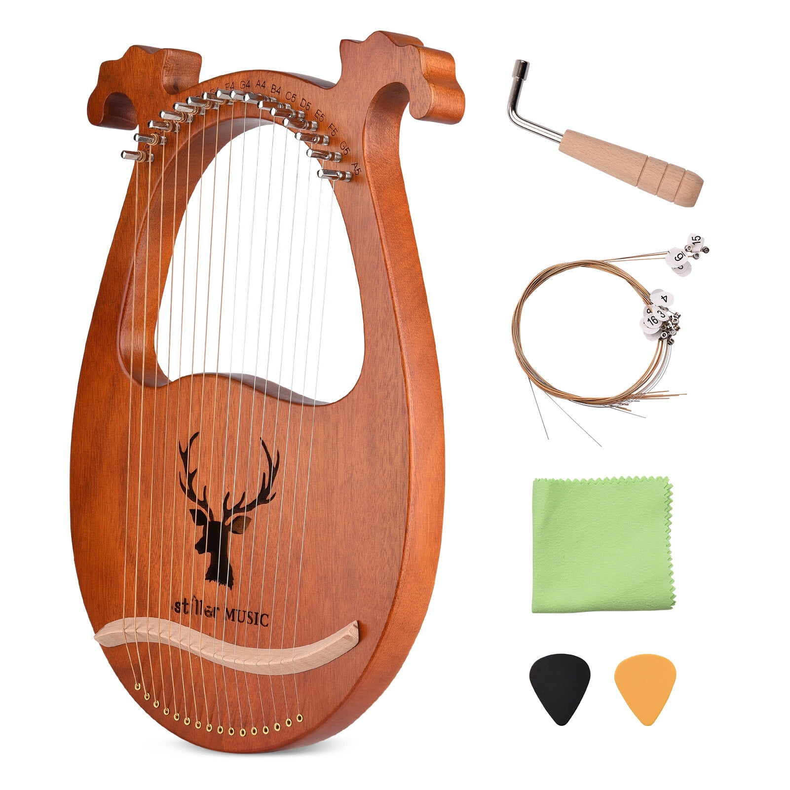 PEPISKY 16 String Lyre Harp Solid Wood String Instrument with Elk ...