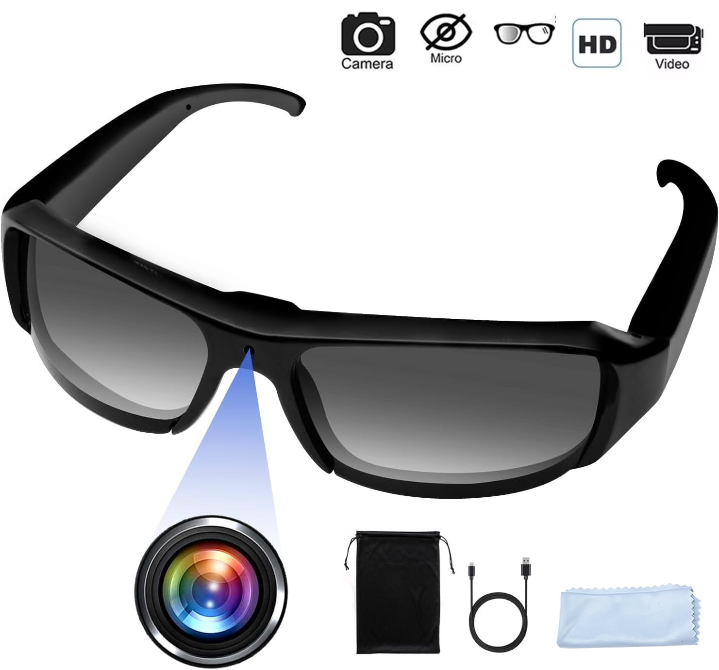 PEPWELL 1080P HD Mini Camera Glasses, Long Battery Life DVR Video ...