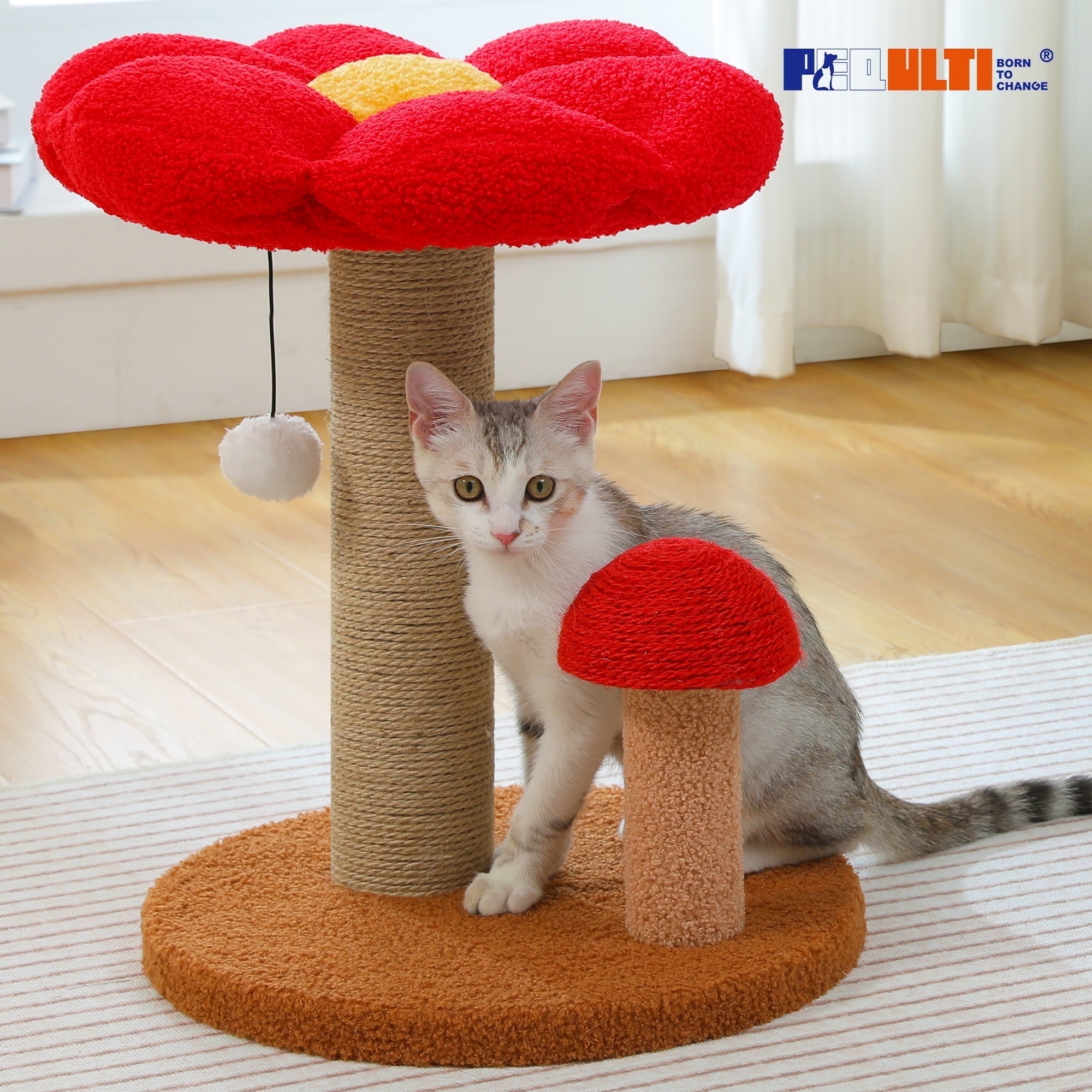PEQULTI 19.7" Flower Cat Scratch Post, Cat Tree Tower with Removable ...