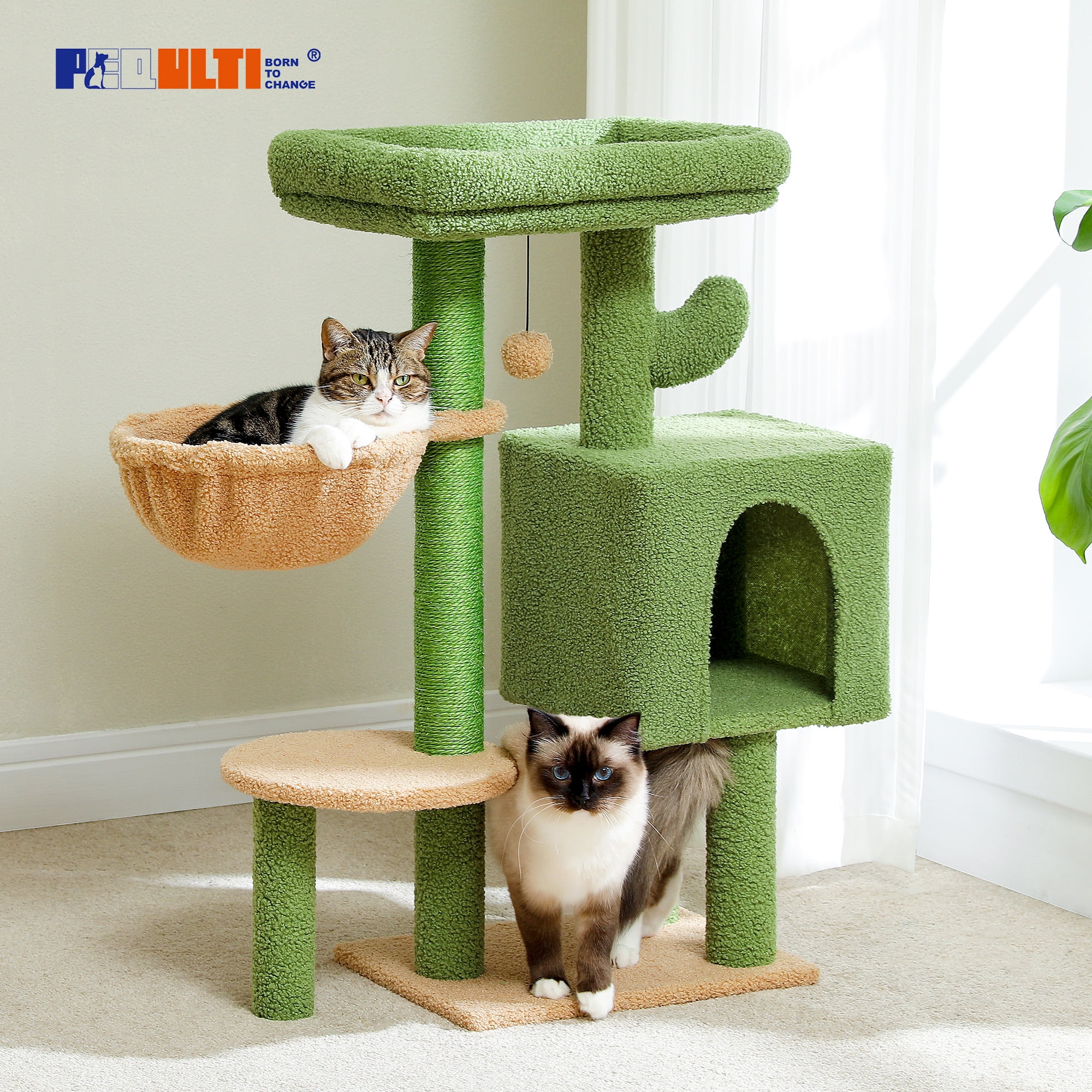 Pequlti 35 4 Cactus Cat Tree Tower Scratching With Cozy Condo Perch