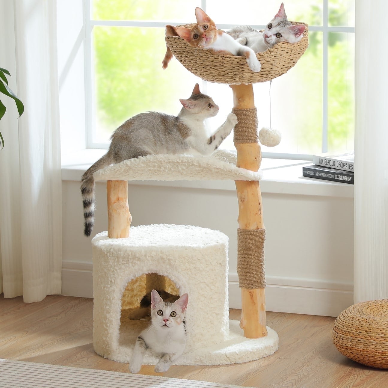PEQULTI 38''Modern Cat Tree with Large Condo and Wood Sisal Scratching ...