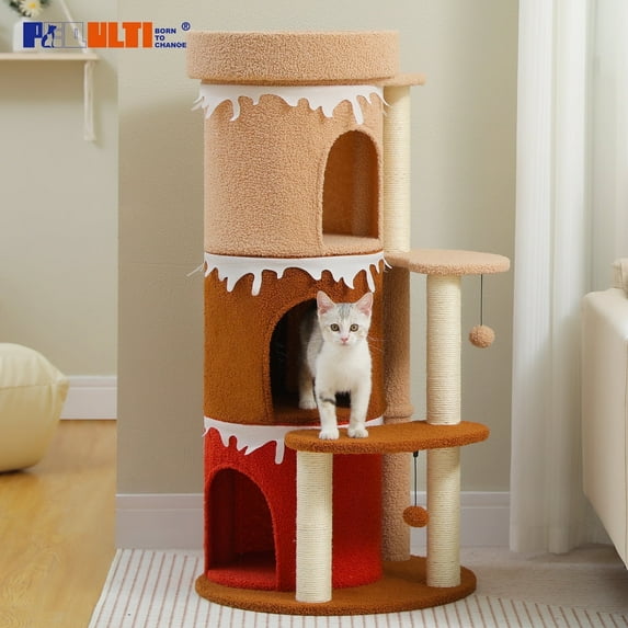 PEQULTI 43" Cat Tree Perch with Fence, Large Cat Condo with Scratching ...
