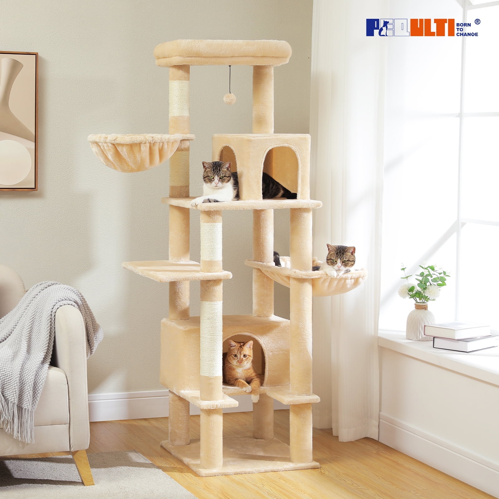 PEQULTI 66" Large Cat Tree for Indoor Cats Cat Tower with Sisal ...