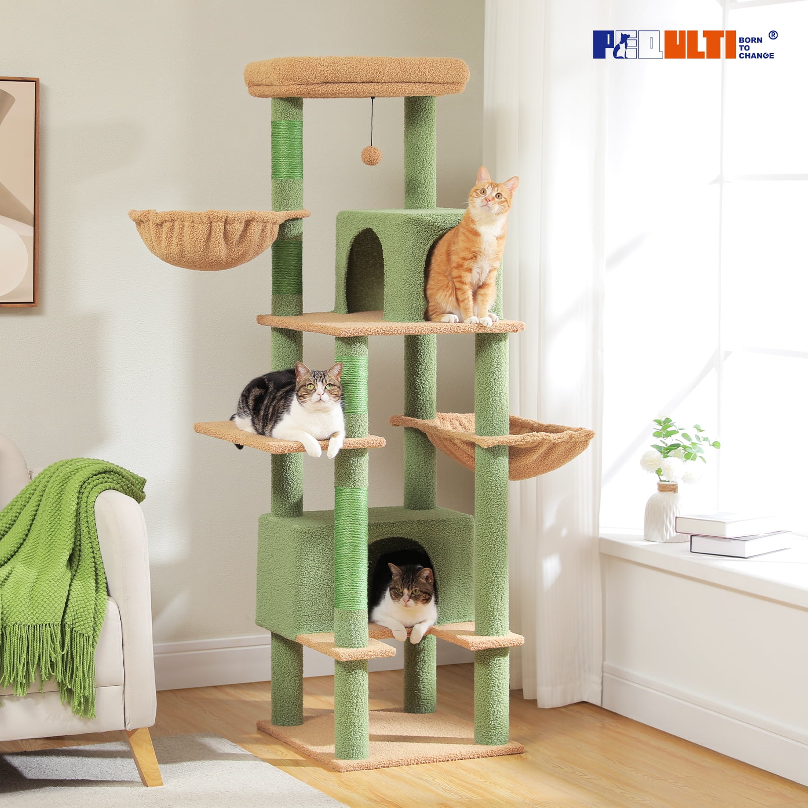 PEQULTI 66" Large Cat Tree for Indoor Cats Cat Tower with Sisal ...