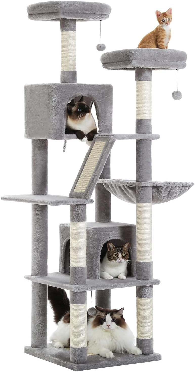 PEQULTI 71'' Cat Tree for Indoor Cats with Big Hammock, Tall Cat Tower ...