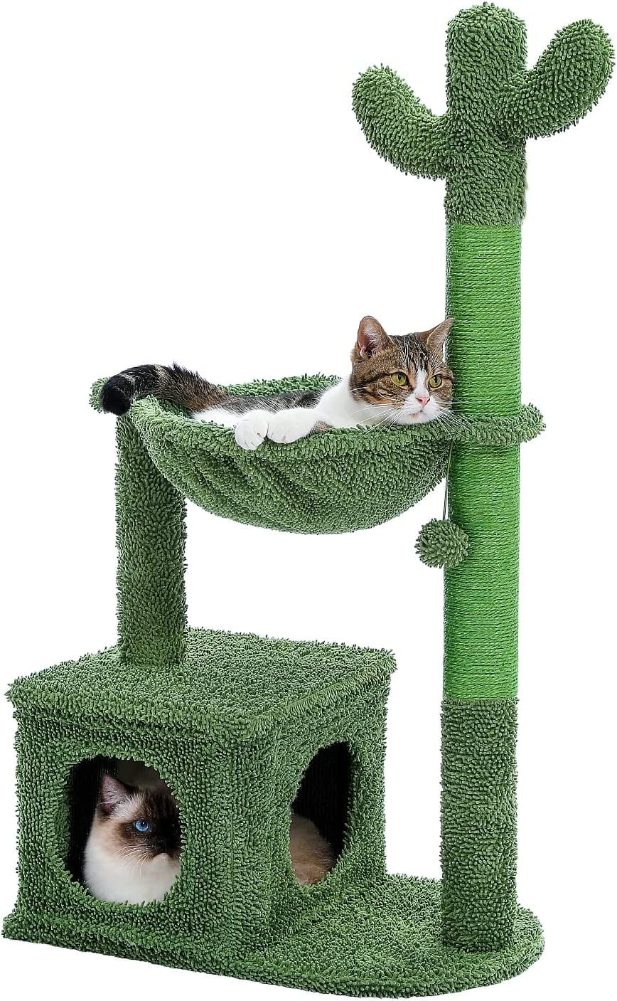 PEQULTI Cactus Cat Tree Cat Condo with Big Metal Frame Hammock, Cat ...