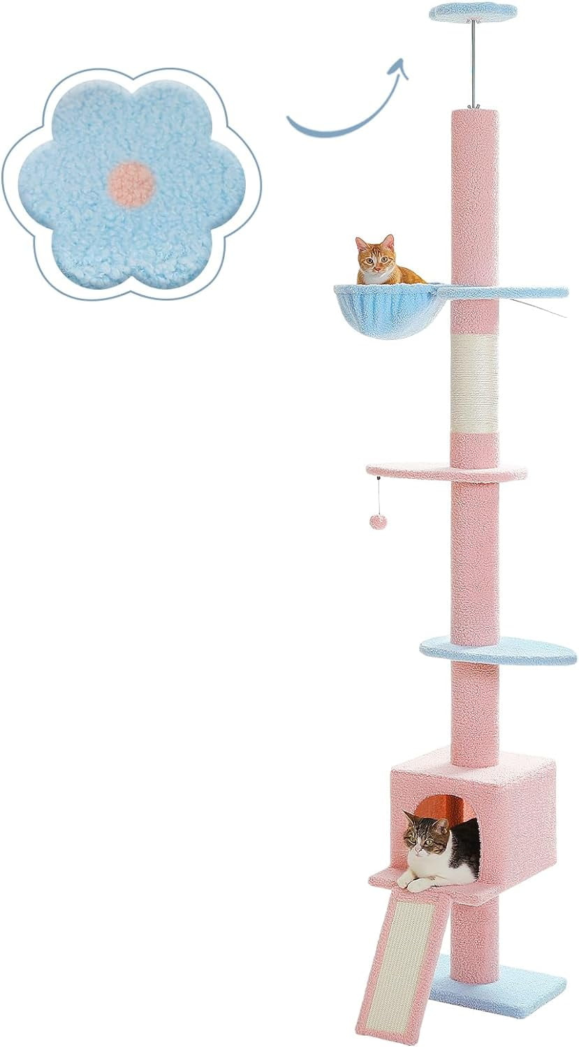 PEQULTI Cat Tree Floor to Ceiling,Tall Cat Tower, Adjustable Height (83 ...