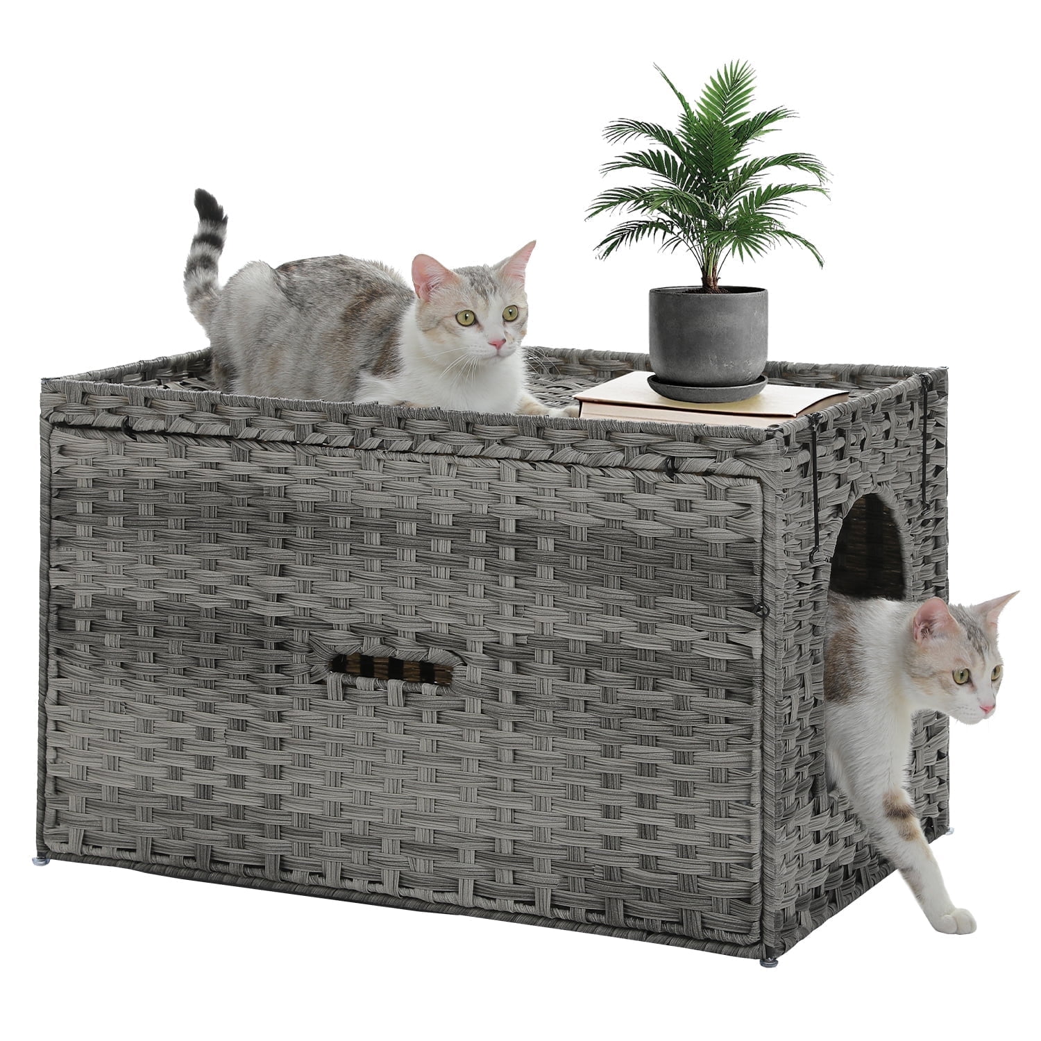PEQULTI Rattan Cat Litter Box Enclosure Pet House with Taller Doorway ...