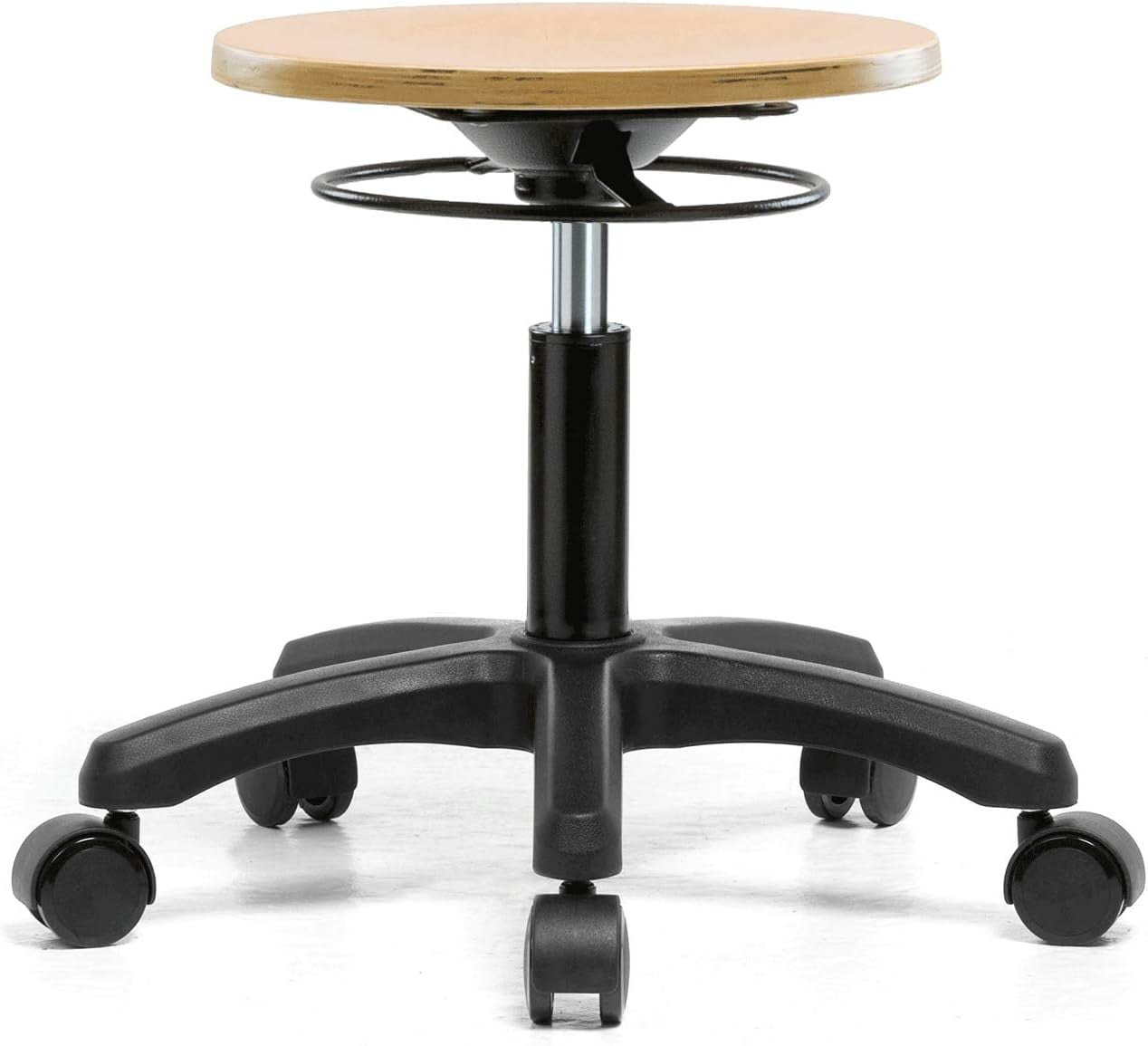 PERCH Wood Rolling Pneumatic Stool, All Around Adjustment Ring and ...