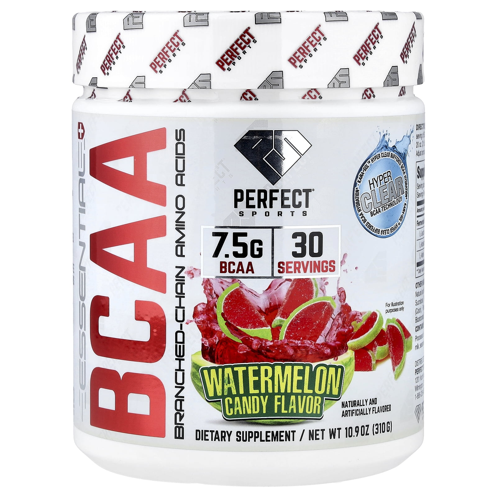 PERFECT Sports BCAA Hyper Clear, Intense Watermelon Candy, 10.9 oz (310 ...