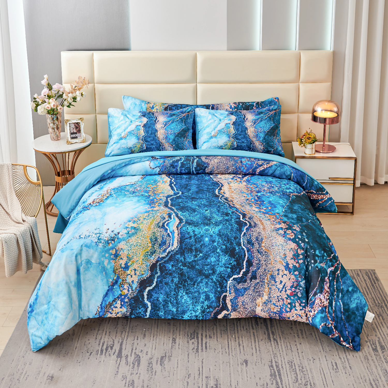 PERFEMET 6-Pc Teal Marble Bedding Comforter Set Full - Walmart.com
