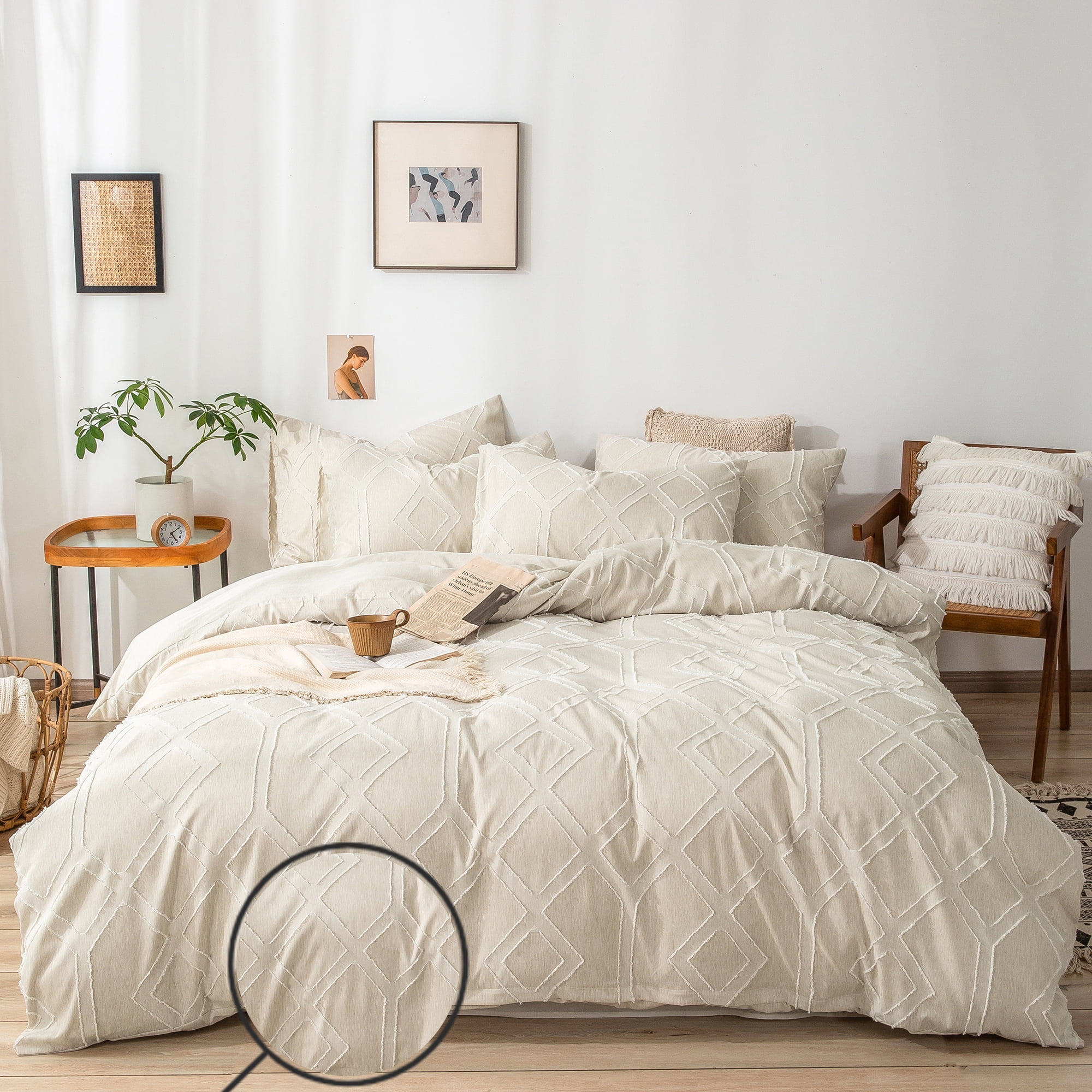 PERFEMET Beige Geometry Tufted Textured Comforter Set Luxury Chevron ...