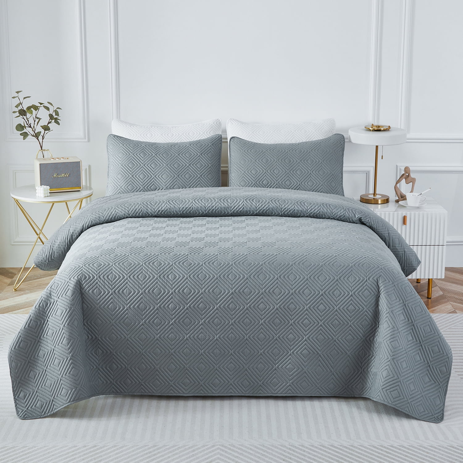 PERFEMET Cal King Quilt Cover Set Geometric Ultrasonic Embossed Bedspreads 118*106 Oversized ...