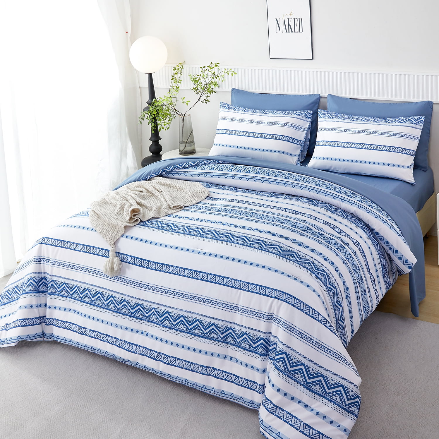 PERFEMET Dusty Blue Bed in a Bag Boho Comforter Set Full Size 7Pcs ...