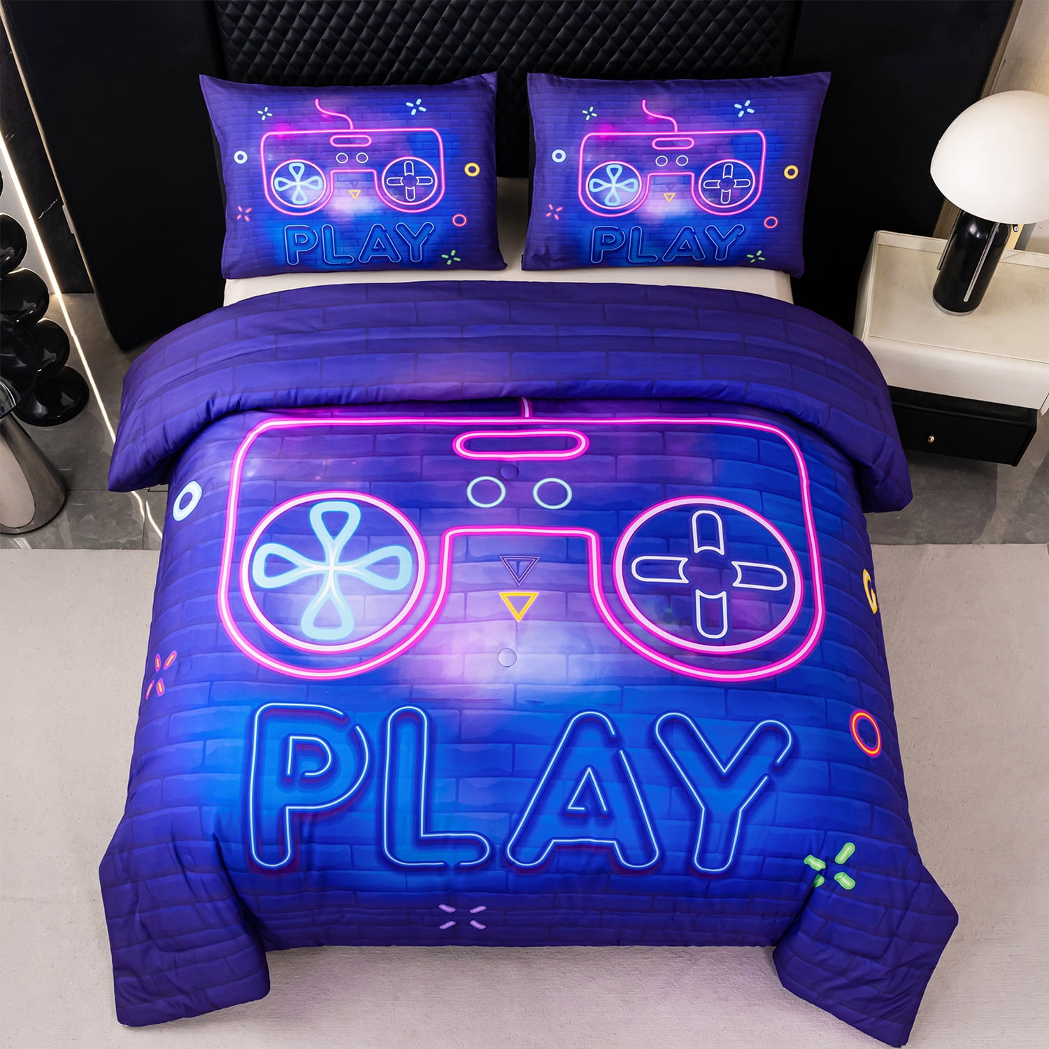 PERFEMET Pink Gaming Comforter Set for Kids Boys Girls 3Pcs Full Size ...