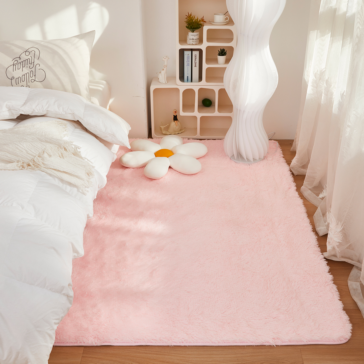 X XBEN Light Pink Area Rugs for Bedroom Girls, 3x5 Fluffy Fuzzy Furry ...