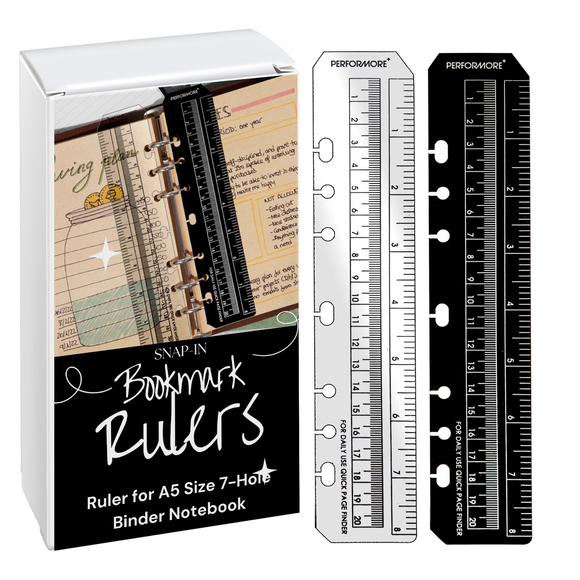 PERFORMORE 2 Pack of Snap-in 8” Bookmark Rulers, and Clear Plastic Page ...