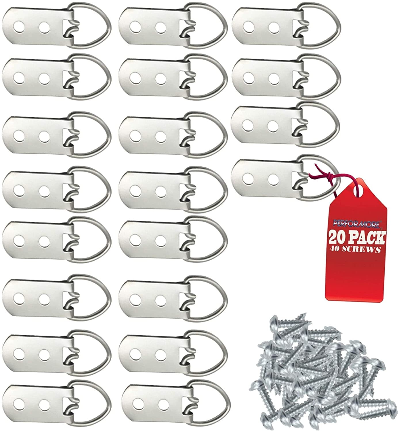 Performore D-Ring Heavy Duty Steel Silver Nickel-Plated Picture Hangers ...
