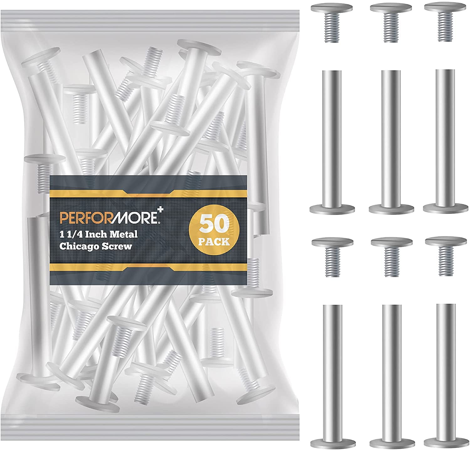 PERFORMORE 50 Pack of Silver Aluminum Screw Posts, 1 1/4 Inch Metal ...