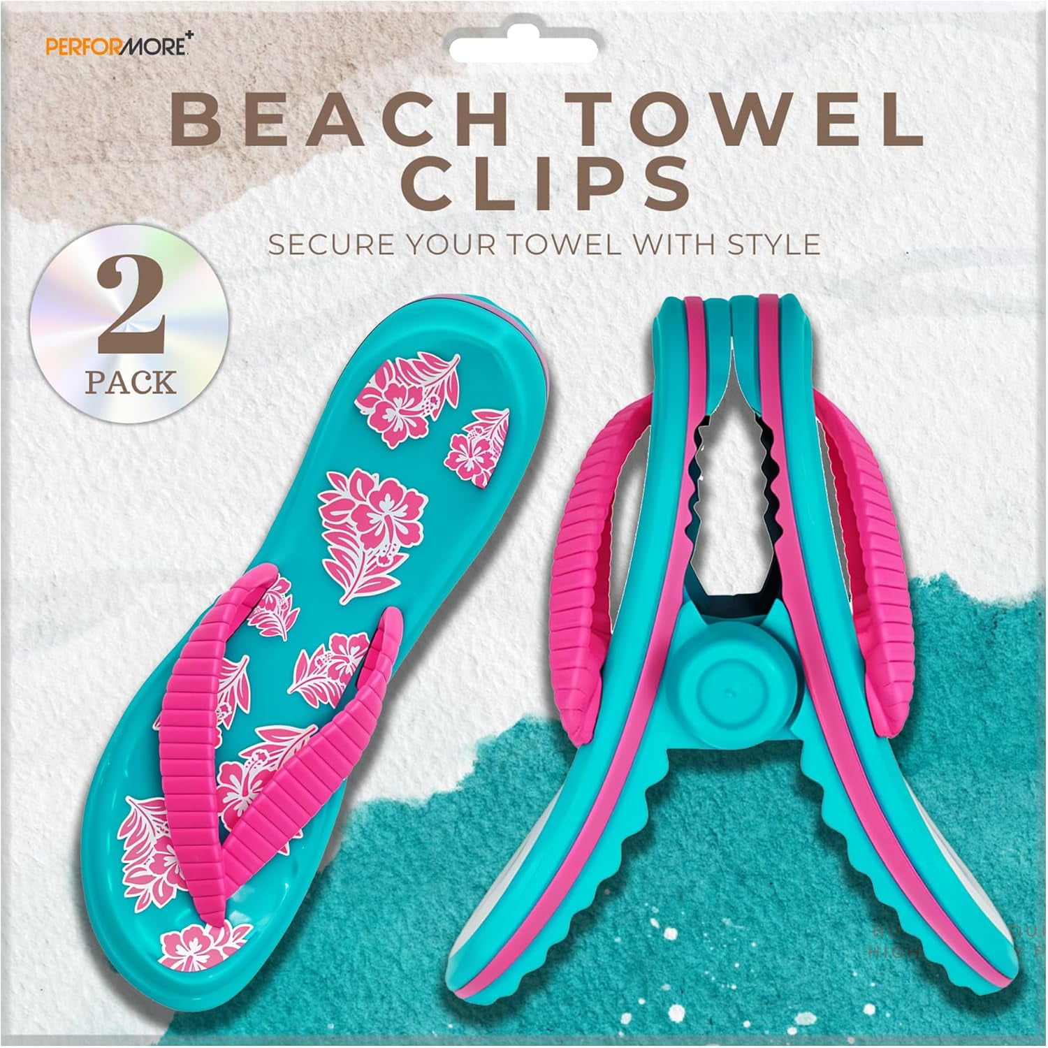 PERFORMORE Flip Flop Beach Towel Clips, Set of 2, Portable Towel Holder ...