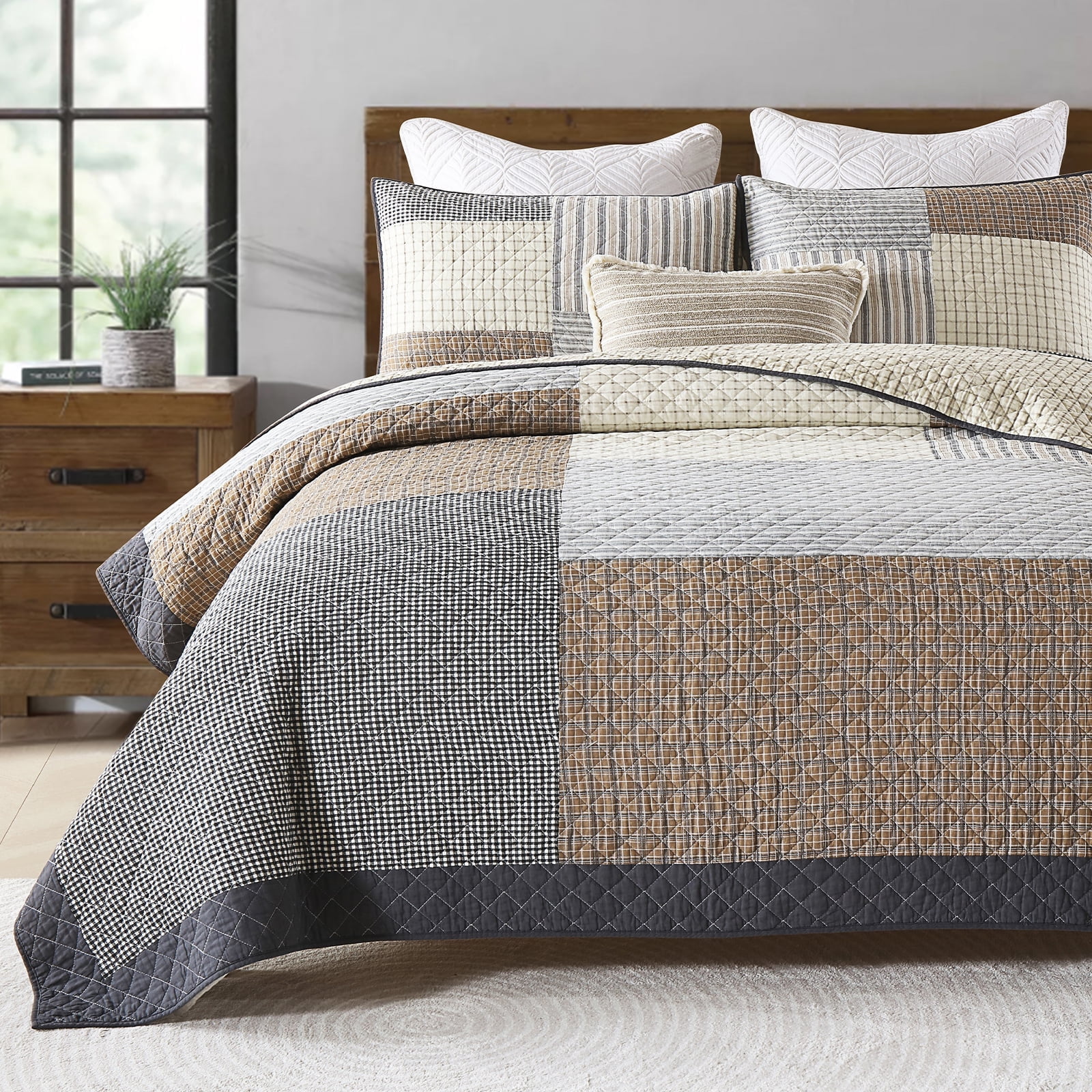 PERHOM Quilt Queen Size 100% Cotton Lightweight Soft Queen Quilt Real Patchwork Plaid Quilted ...