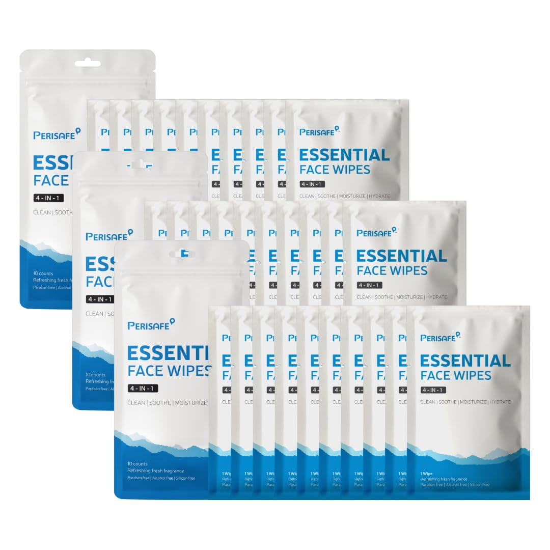 PERISAFE Essential Face Wipes Individually wrapped Sachet | 4-IN-1 | pH ...