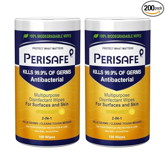 PERISAFE Multipurpose Disinfectant Wipes For Surfaces & Skin-100x2=200 ...