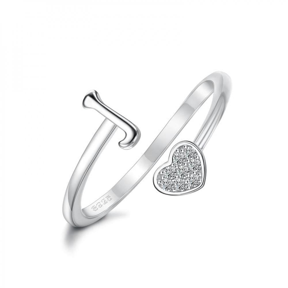 PERITANG 925 Sterling Silver Heart Initial Rings For Women S Stackable ...