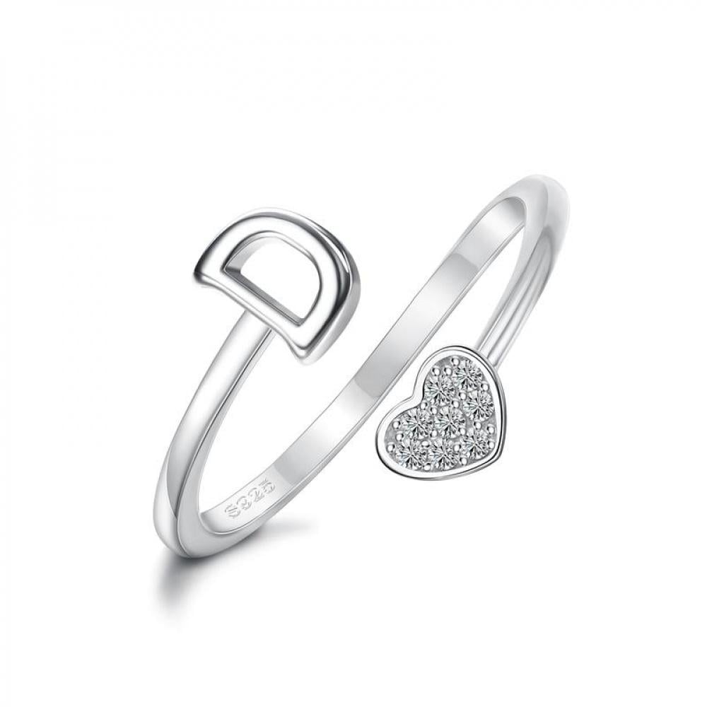 PERITANG 925 Sterling Silver Heart Initial Rings For Women S Stackable Ring Adjustable Initial ...