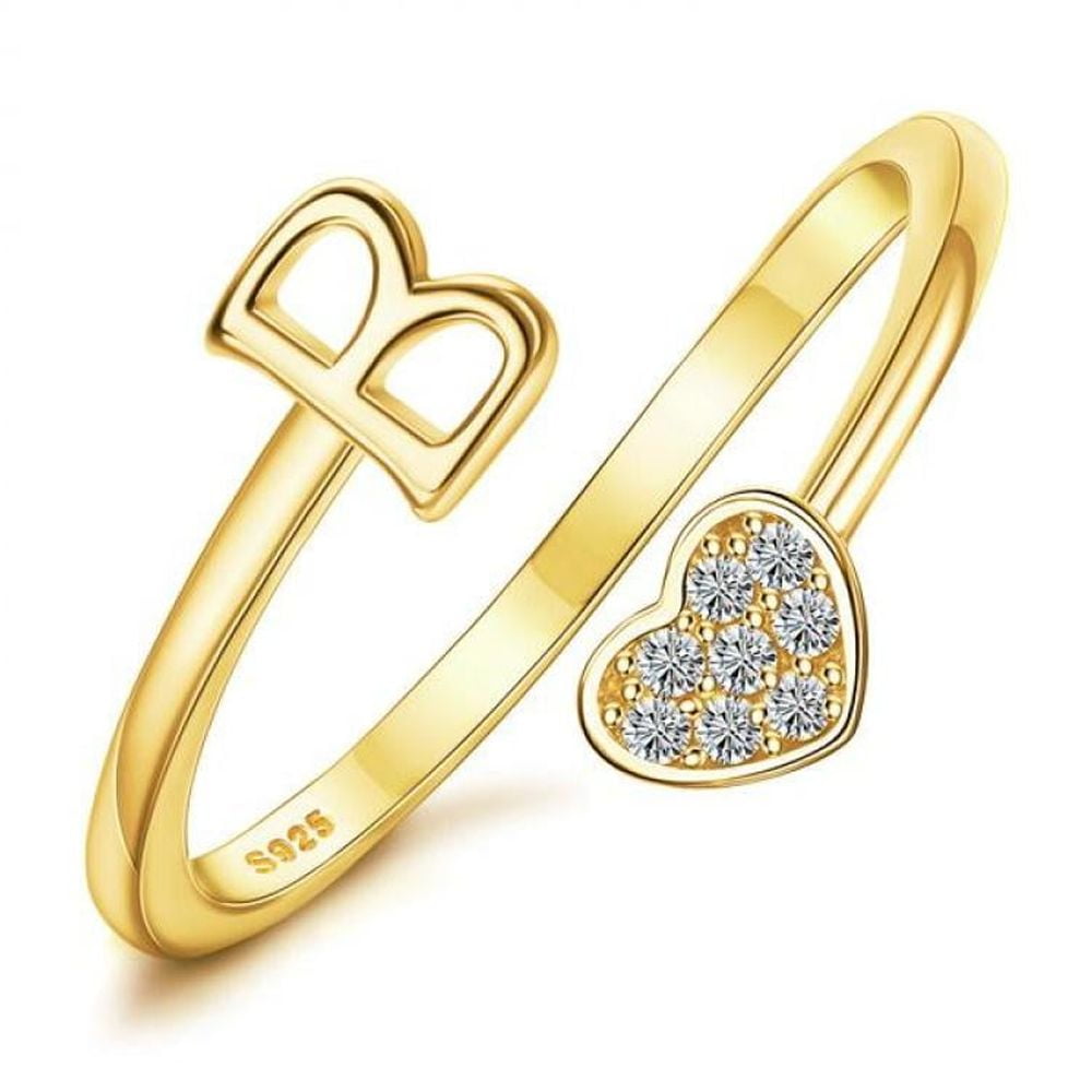 PERITANG 925 Sterling Silver Heart Initial Rings For Women S Stackable ...