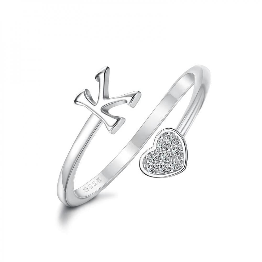 PERITANG 925 Sterling Silver Heart Initial Rings For Women S Stackable Ring Adjustable Initial ...