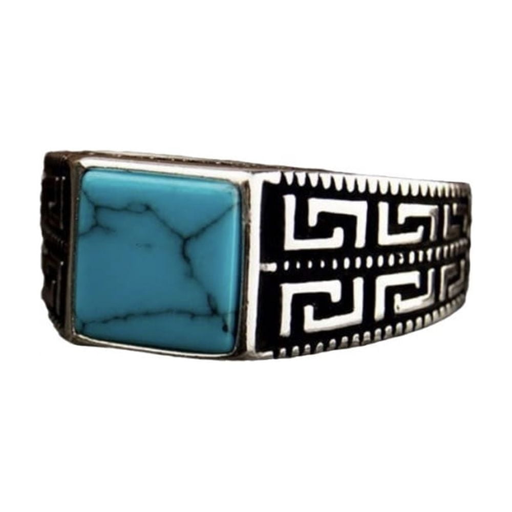 PERITANG 925 Sterling Silver Turquoise Stone Rings for Men stripe Ring ...
