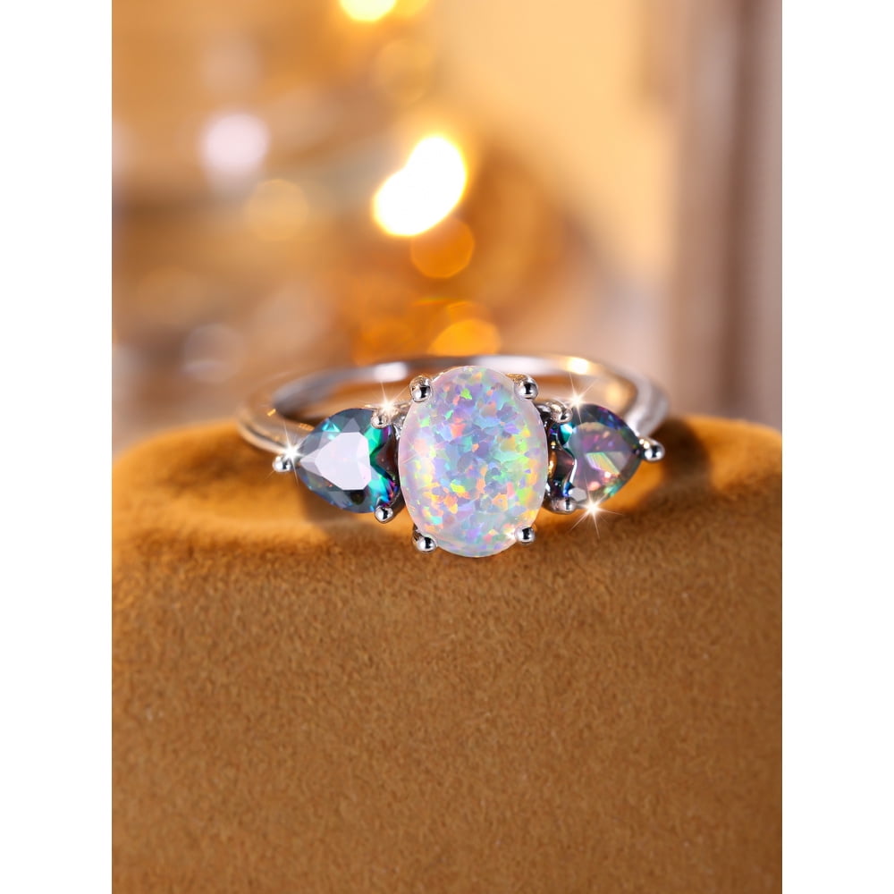 PERITANG Colorful Side Heart-Shaped Middle Colorful Moissanite Ring Big ...
