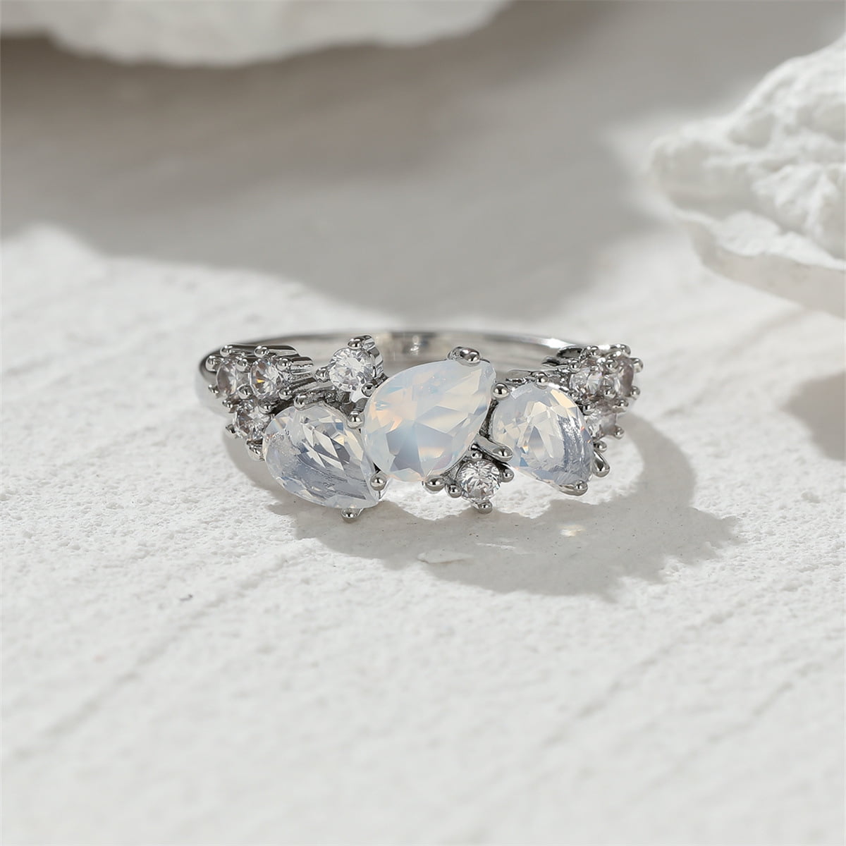 PERITANG Inlaid Muti Moissanite Teardrop Shaped Ring For Women ...