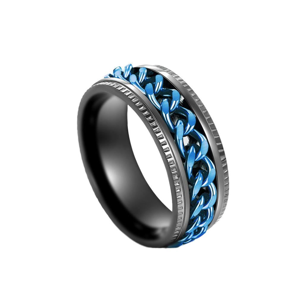 PERITANG Mens Titanium Ring Wedding Band Chain Rotatable Ring Texture ...