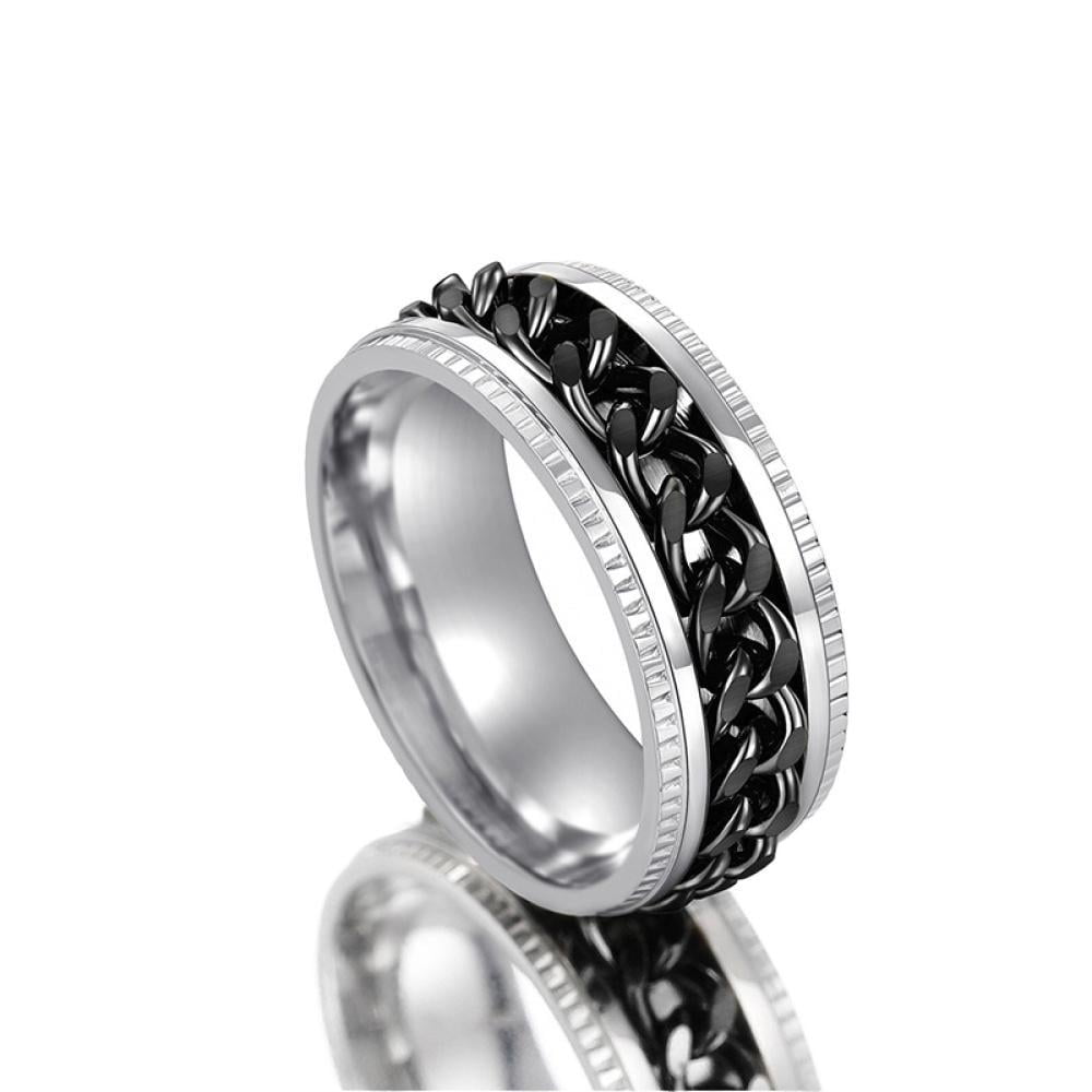 PERITANG Mens Titanium Ring Wedding Band Chain Rotatable Ring Texture ...