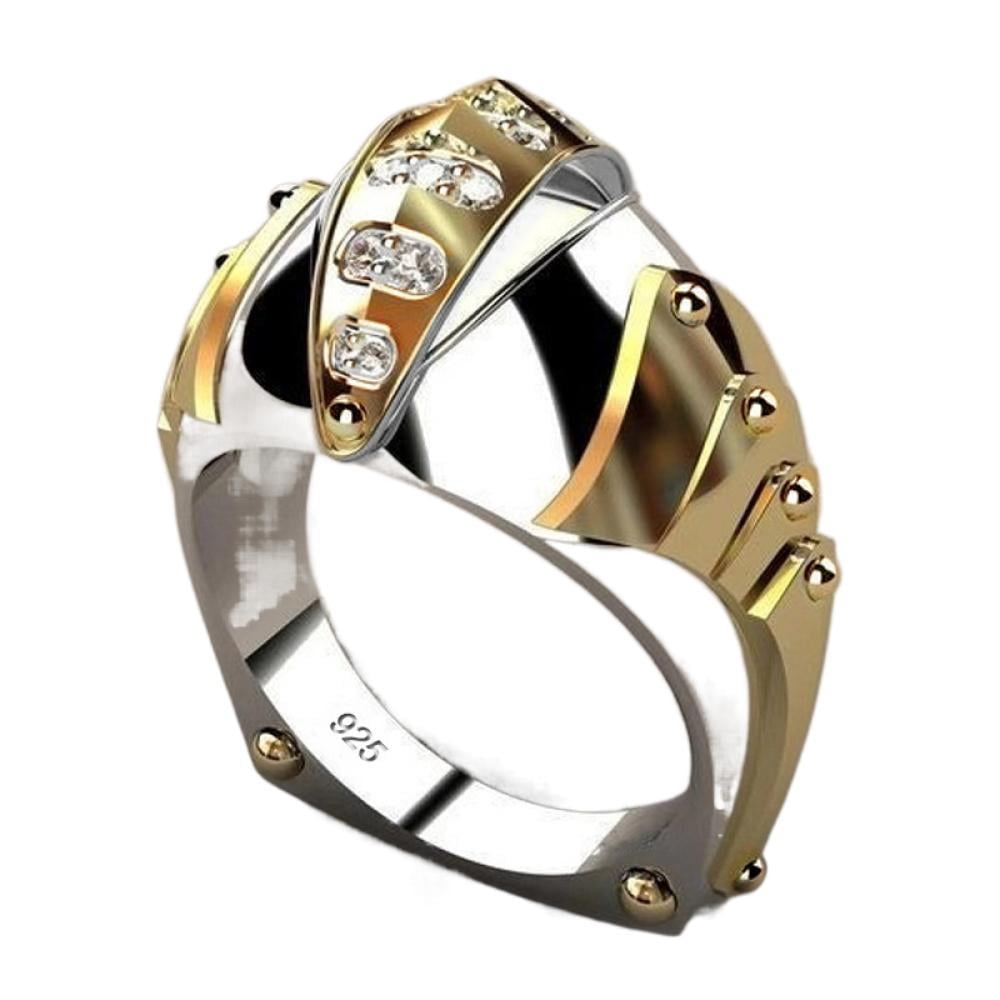 PERITANG Mens Titanium Ring Wedding Band Cubic Zirconia 14K Gold Plated ...