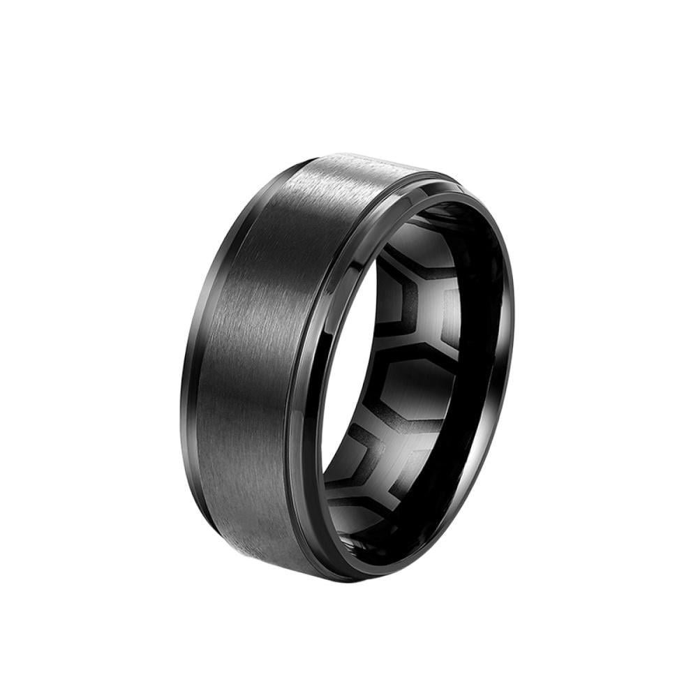 PERITANG Mens Titanium Ring Wedding Band Inner Side Texture Carved ...