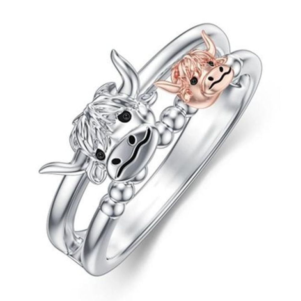 PERITANG PERITANG Personalized Highland Cow Ring 925 Sterling Silver ...