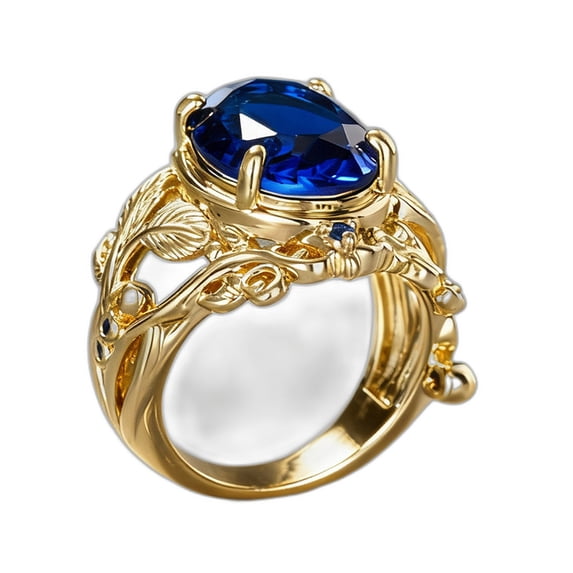 PERITANG Women's 14K Yellow Gold-Plated Solitaire Ring Blue Cubic ...