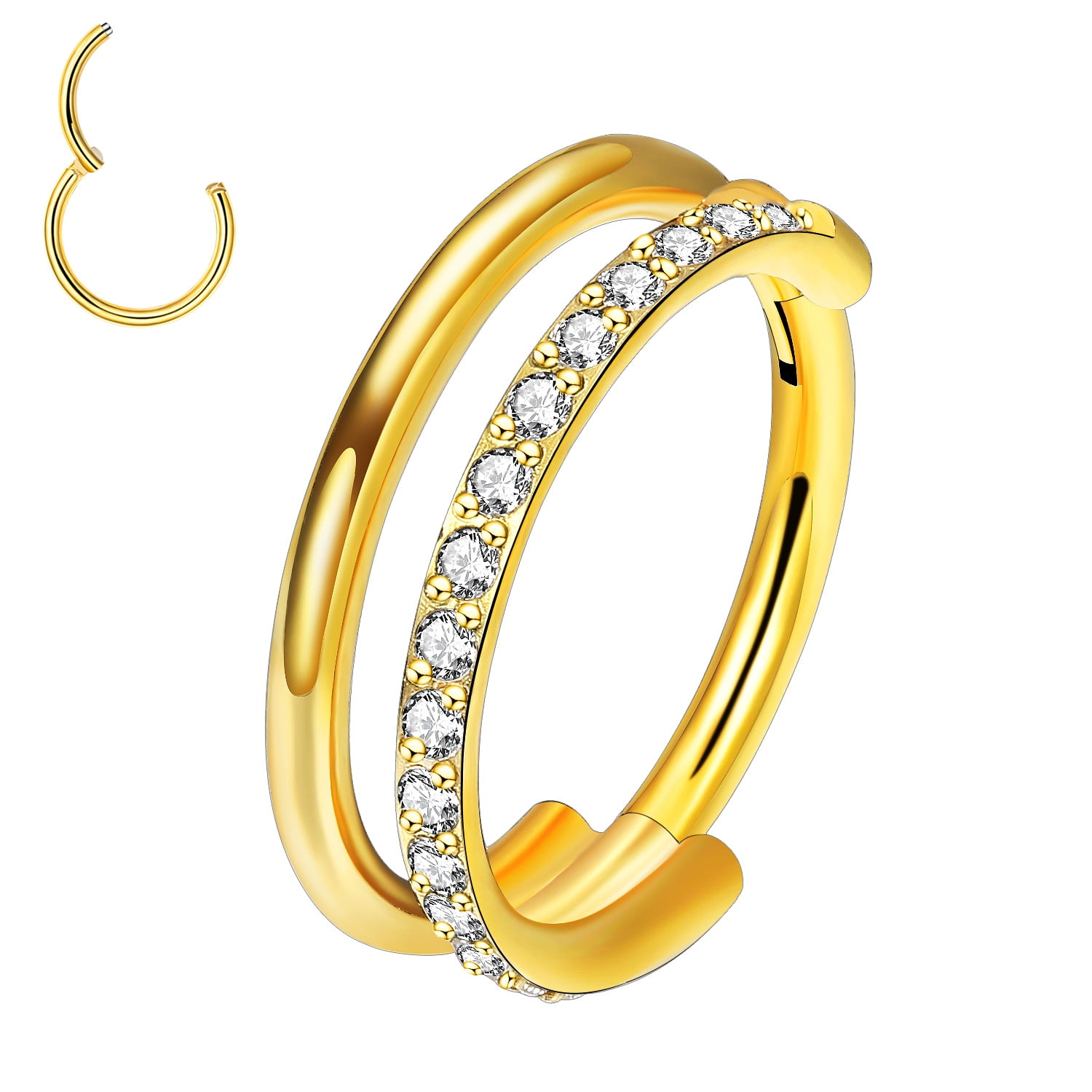 PERITANG Titanium Micro Cubic Zirconia Hinged Nose Hoop Ring Body ...