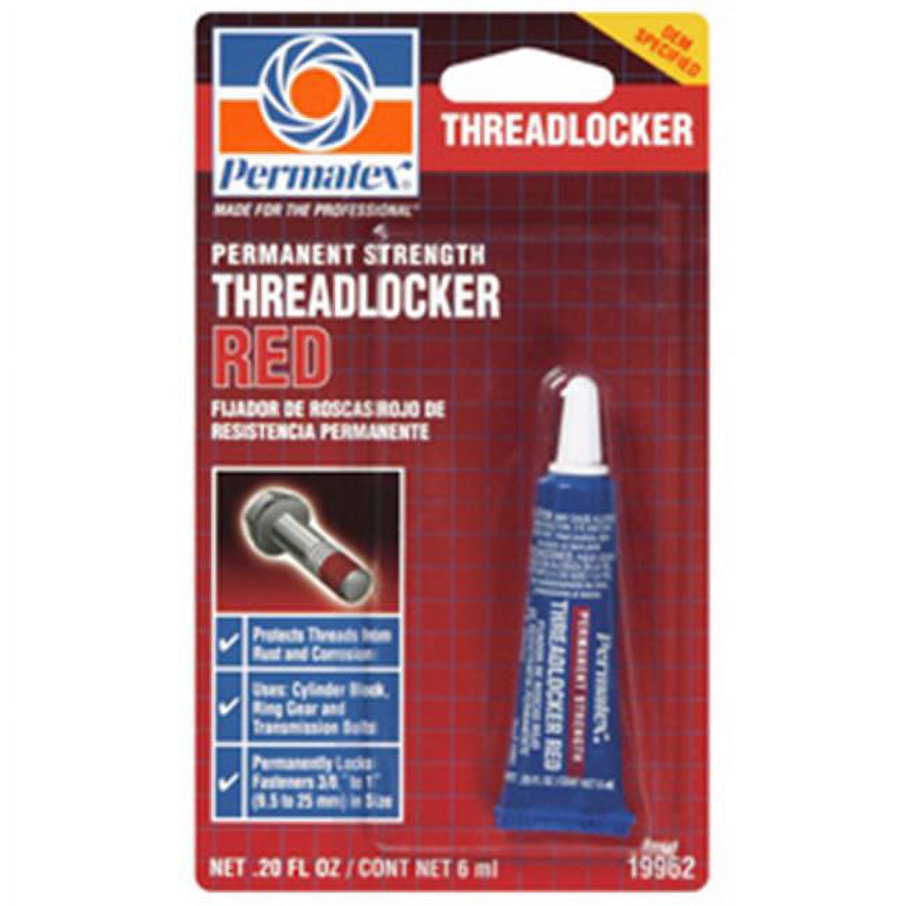 PERMTX-LOCKT 19962 Permanent Strength Threadlocker Red - Walmart.com