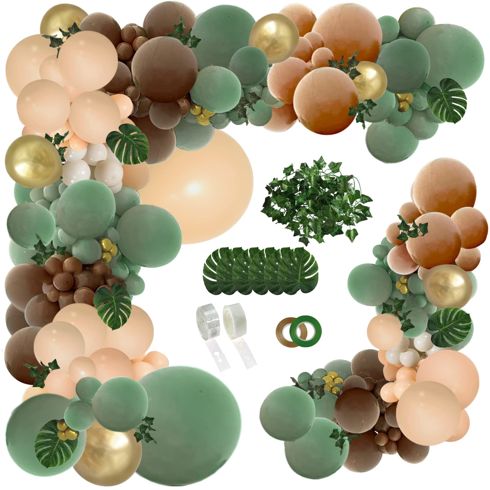 PERPAOL 148PCS Sage Green Brown Balloon KKS1 Garland Kit, Safari Woodland Forest Wild One Camper ...