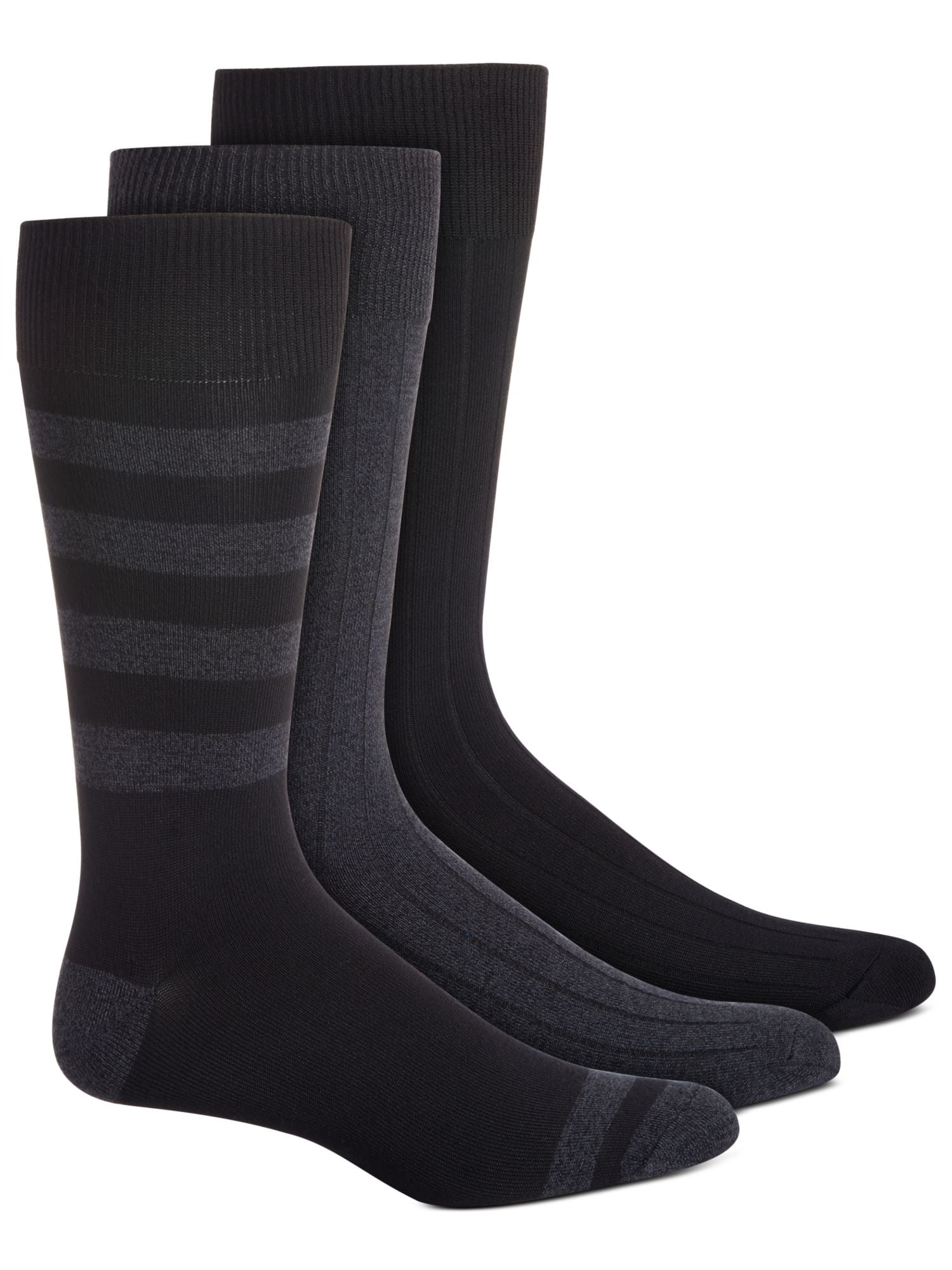 PERRY ELLIS 3 Pack Black Breathable Super Luxe Dress Crew Socks 7-12 ...