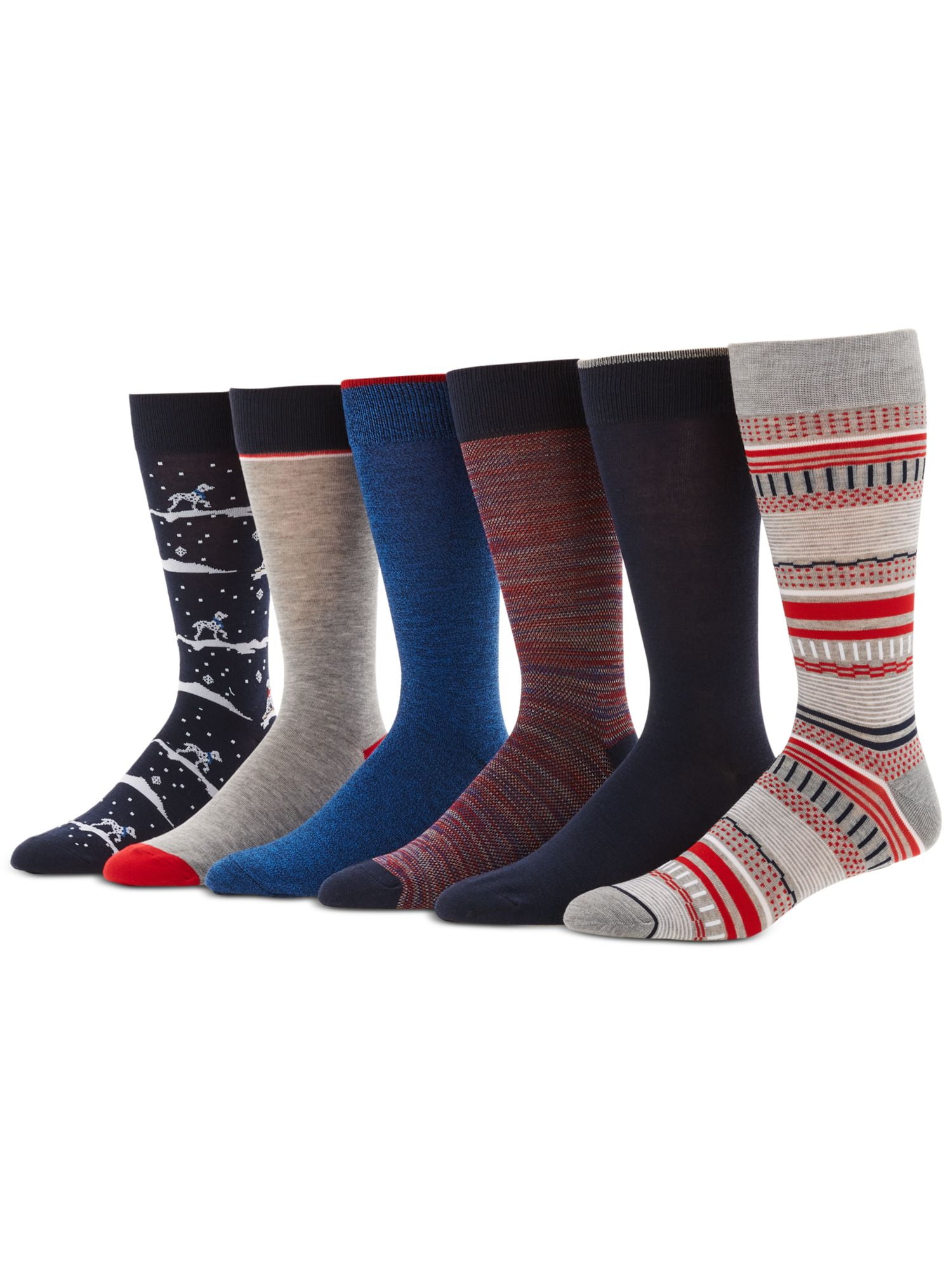 PERRY ELLIS Mens 6 Pack Navy Performance Patterned Rib-Knit Cuff ...