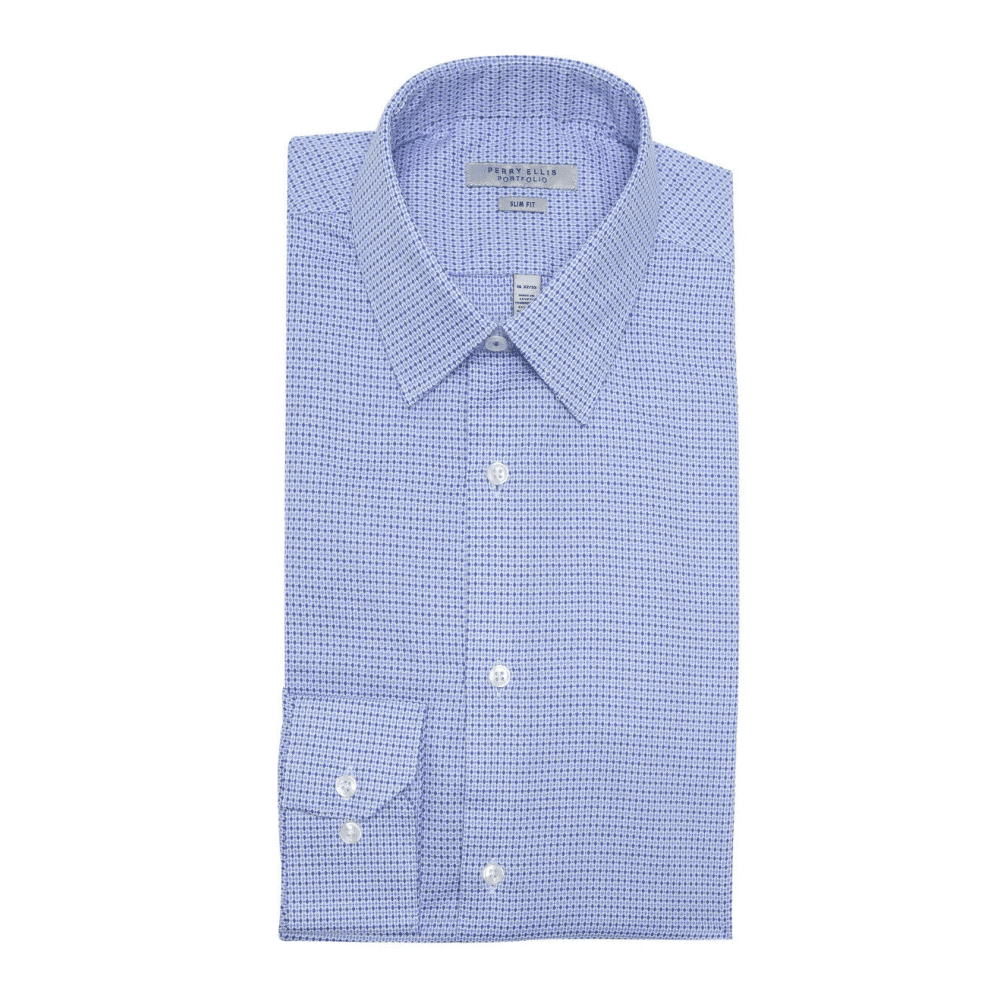 PERRY ELLIS Mini Dobby Print Slim Fit Dress Shirt Cotton-Polyester Blue ...