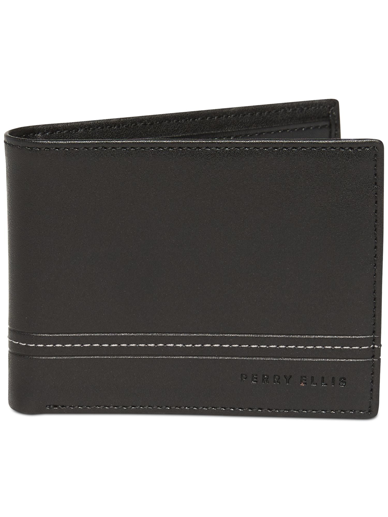 PERRY ELLIS PORTFOLIO Men's Black Leather Contrast Stitch Embossed Logo ...