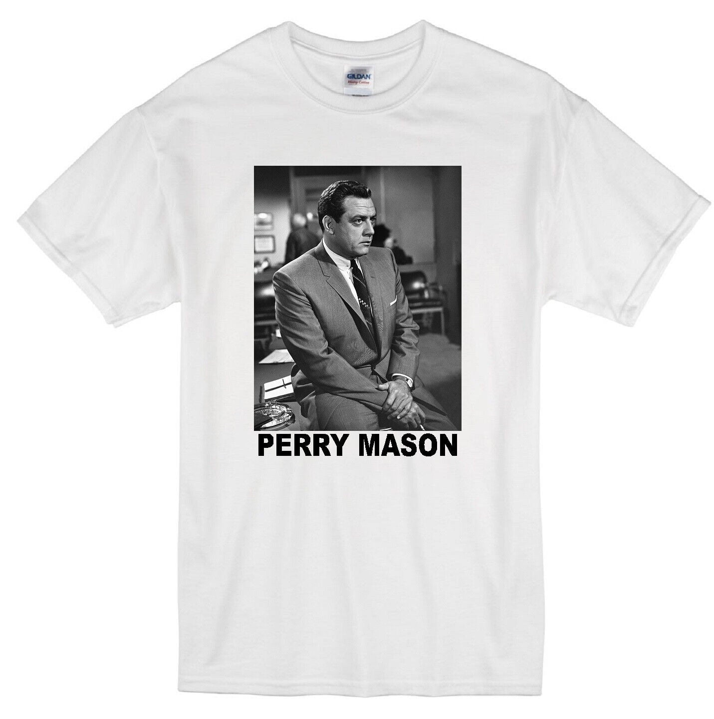 PERRY MASON RAYMOND BURR ATTORNEY LAWYER RETRO TV CRIME COURTROOM WHITE ...