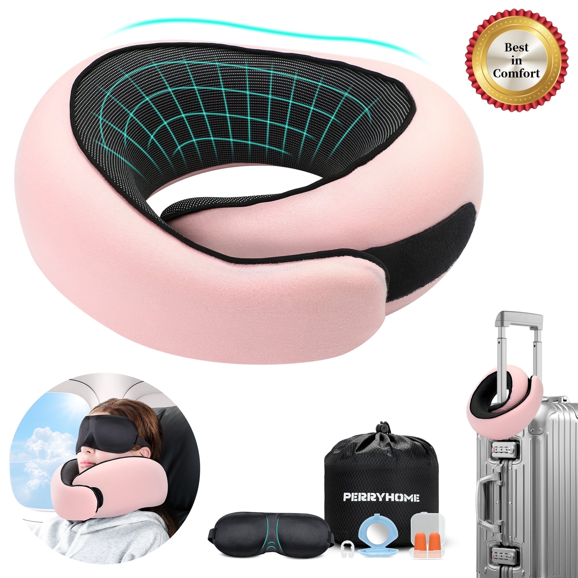 PERRYHOME Travel Pillows,2025 New Neck Pillow Airplane,Travel Neck Pillow Memory Foam ...